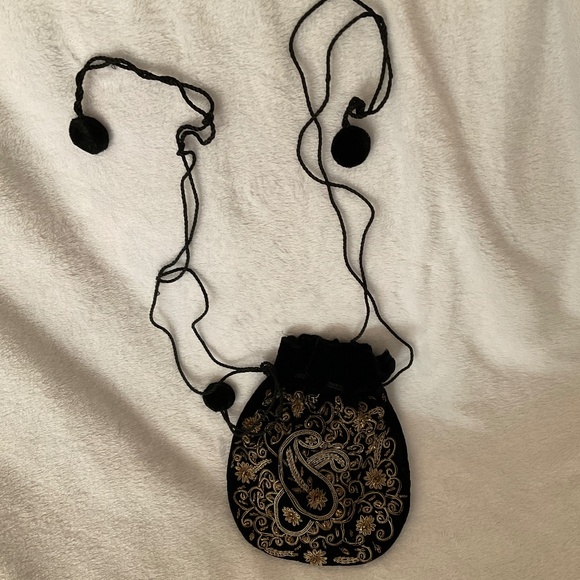 Dorothy Perkins | Bags | Black Velvet Wire Embroidered Drawstring Purse ...